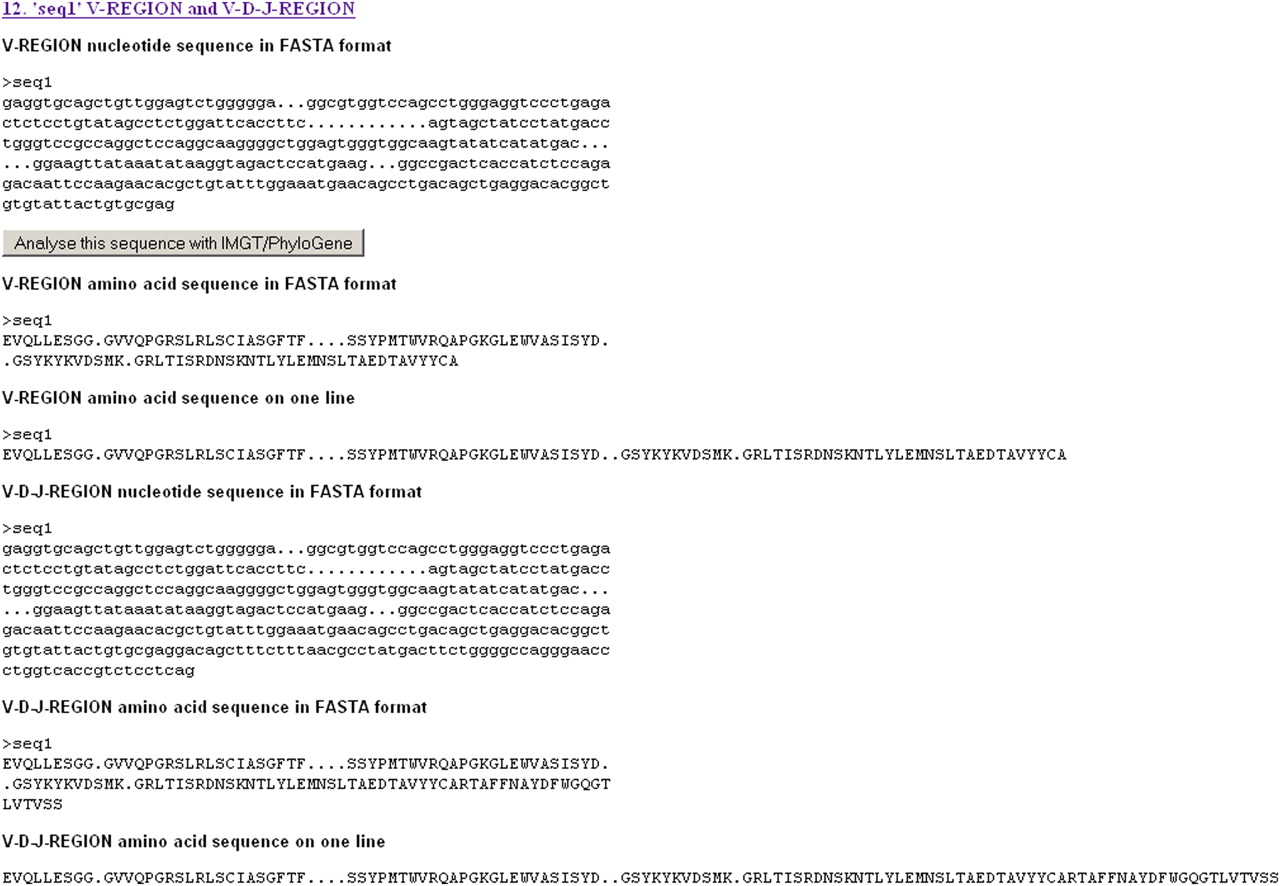 IMGT/V-QUEST: IMGT Standardized Analysis of the Immunoglobulin (IG) and ...